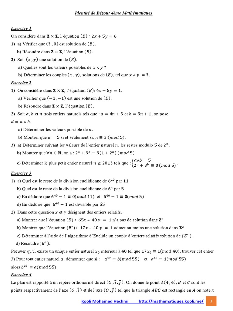 Identité de Bézout en Mathématiques | PDF | Entier relatif ...