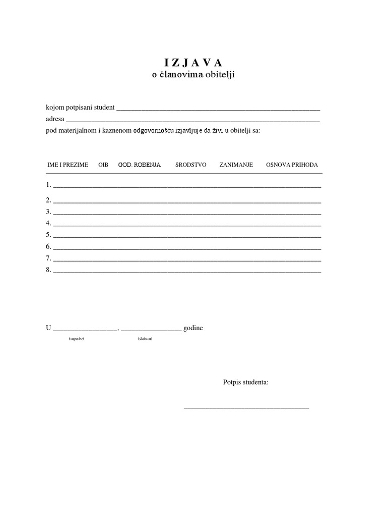 08 - Obrazac Izjava o Clanovima Obitelji | PDF
