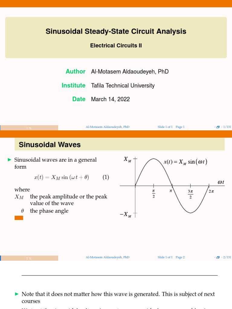 Analysis of Sinusoidal Steady-State Circuits: An Examination of Sinusoidal Waveforms and Forced ...