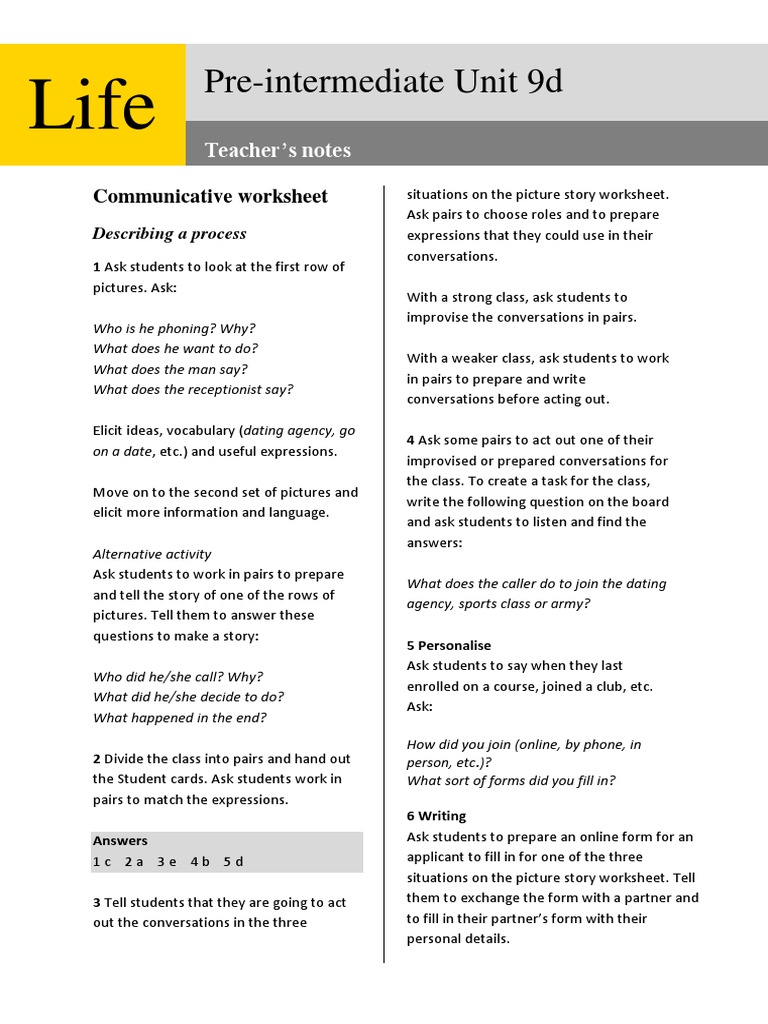 Life Life: Pre-Intermediate Unit 9d | PDF | Conversation | Linguistics