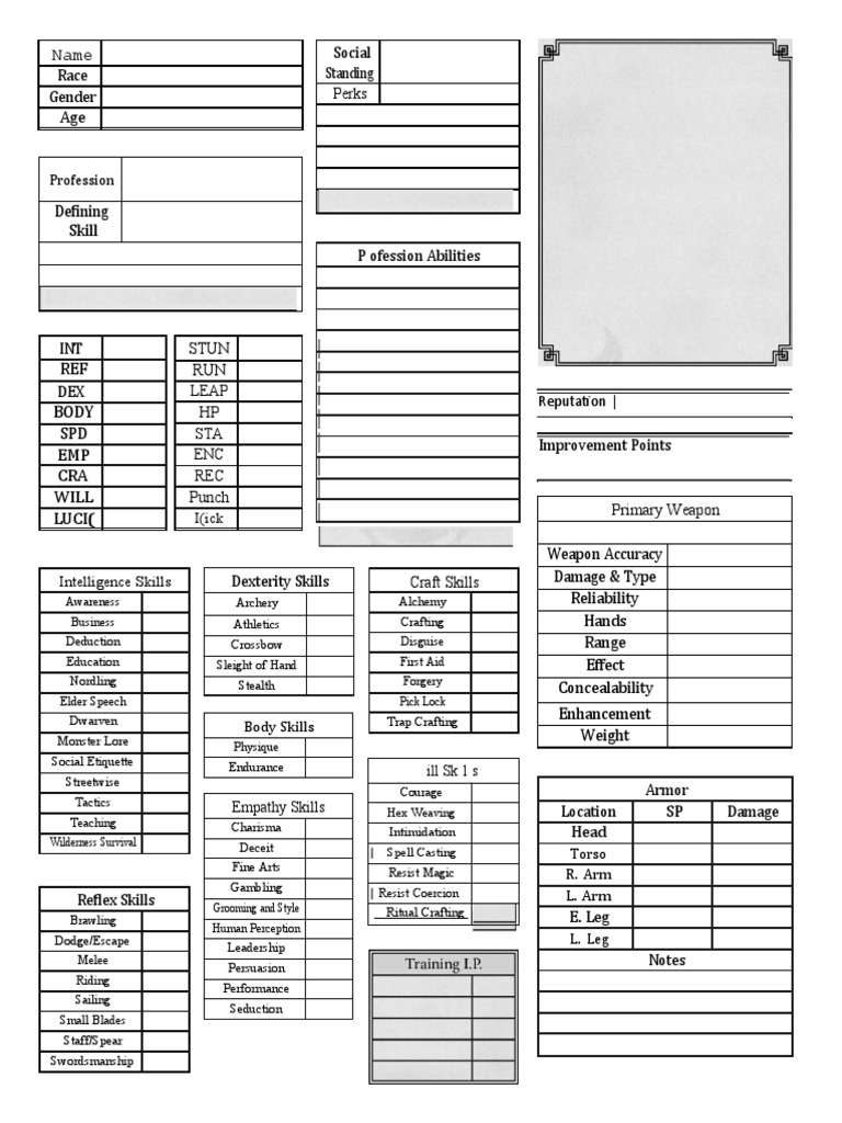 Witcher TRPG Character Sheet Guide | PDF