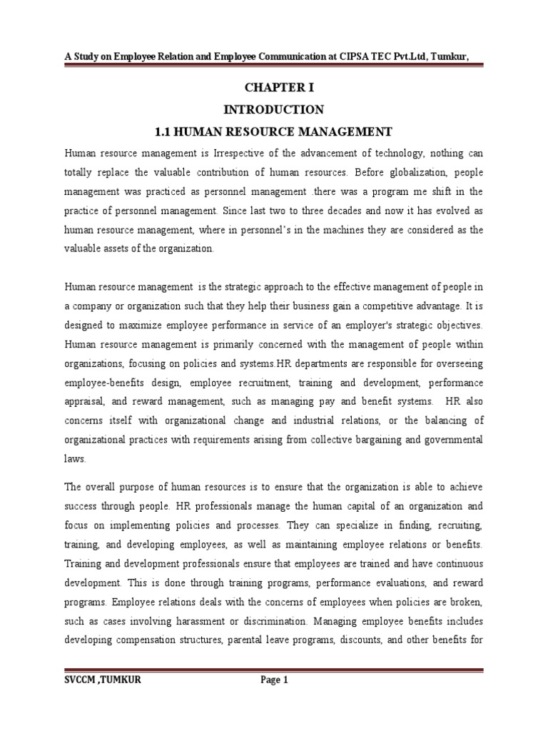 A Study On Employee Relation and Employee Communication at CIPSA, TEC ...