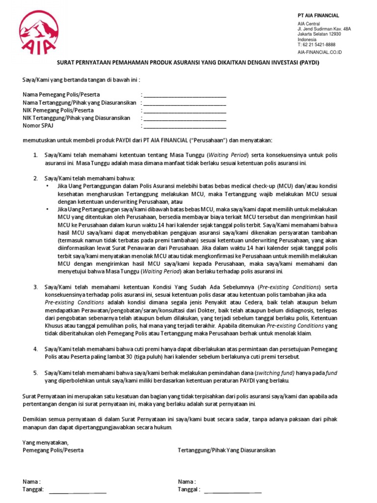 Pernyataan Pemahaman Produk PAYDI | PDF