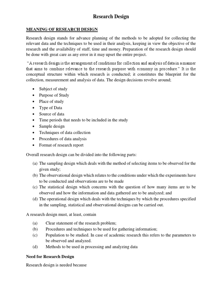Meaning of Research Design | PDF | Statistics | Experiment
