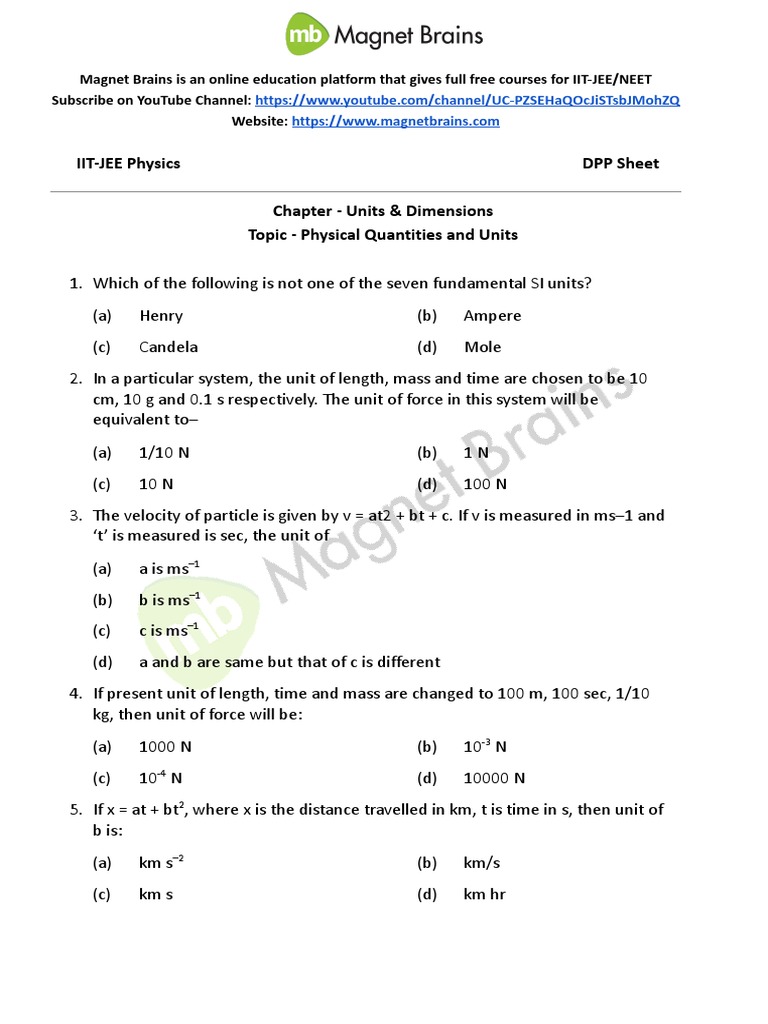 IIT-JEE Physics - Units & Dimensions - Physical Quantities and Units ...