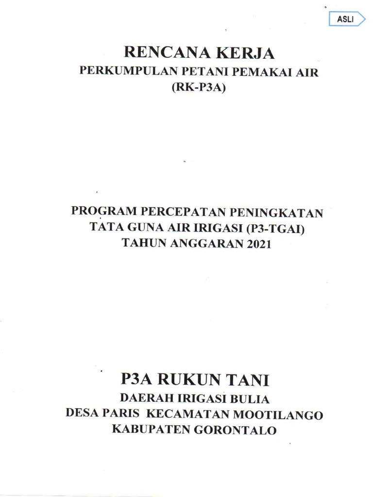 PDF Rencana Kerja P3a Rukun Tani | PDF
