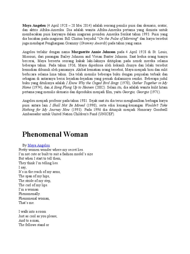 Puisi "Phenomenal Woman" Maya Angelou | PDF