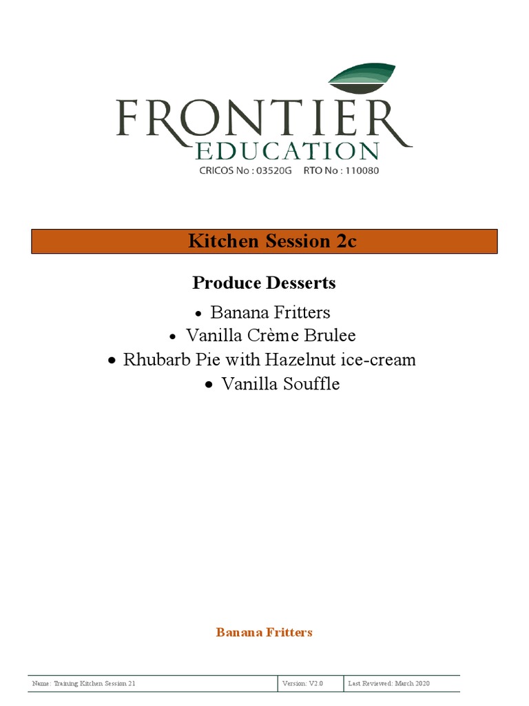 Kitchen Session 2c Workplan Assessment | PDF | Ice Cream | Egg As Food