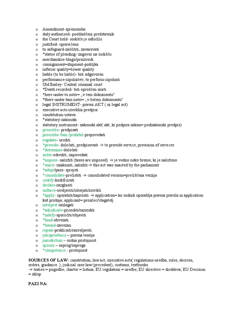 Angleška Pravna Terminologija - Skripta | PDF