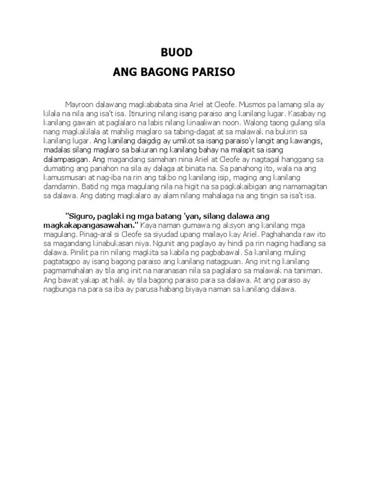 Buod-Ang Bagong Paraiso | PDF