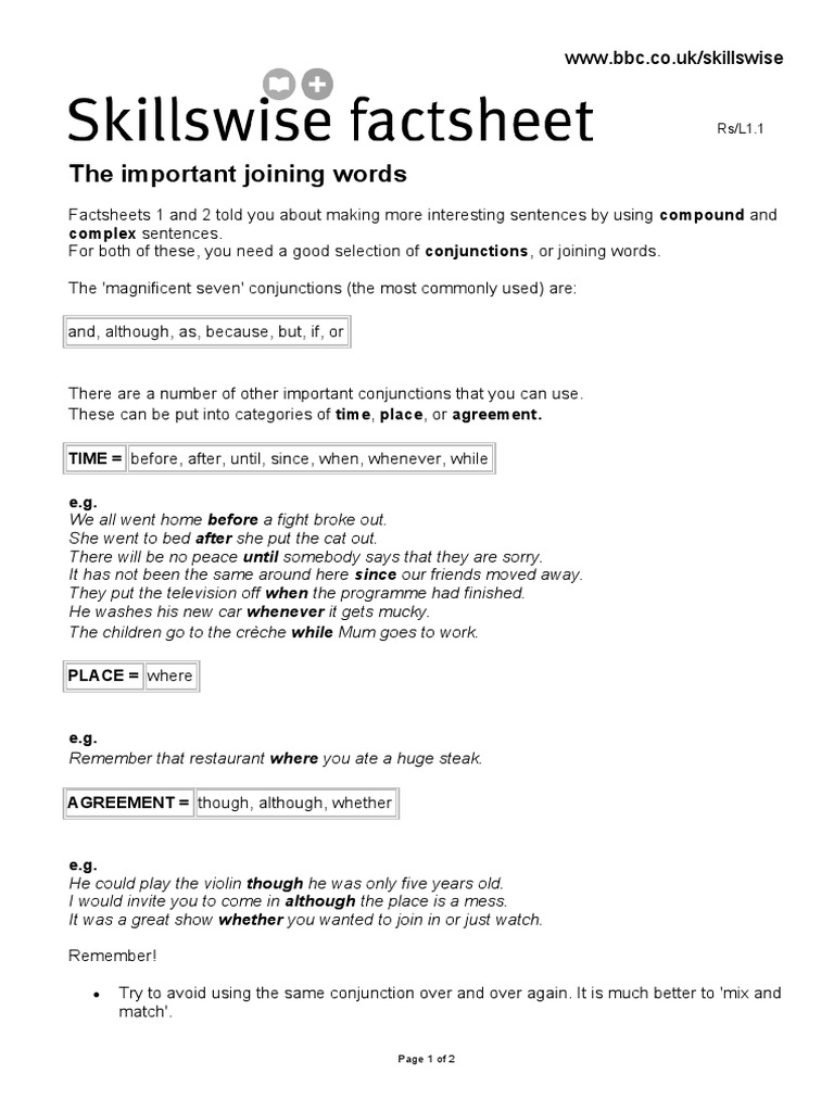 BBC Skillswise - Putting Sentences Together - Factsheet 3 - The ...