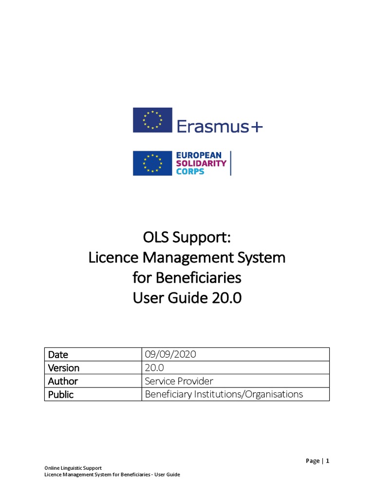 OLS Support: Licence Management System For Beneficiaries User Guide 20. ...