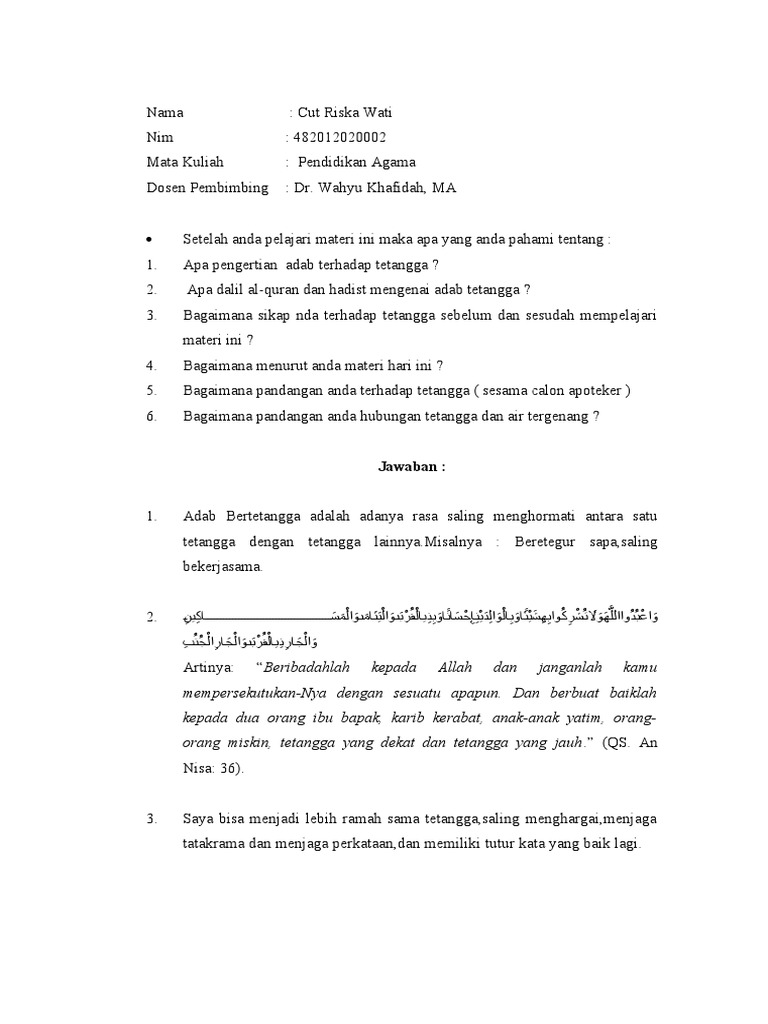 Cut Riska Wati (Adab Bertetangga) | PDF