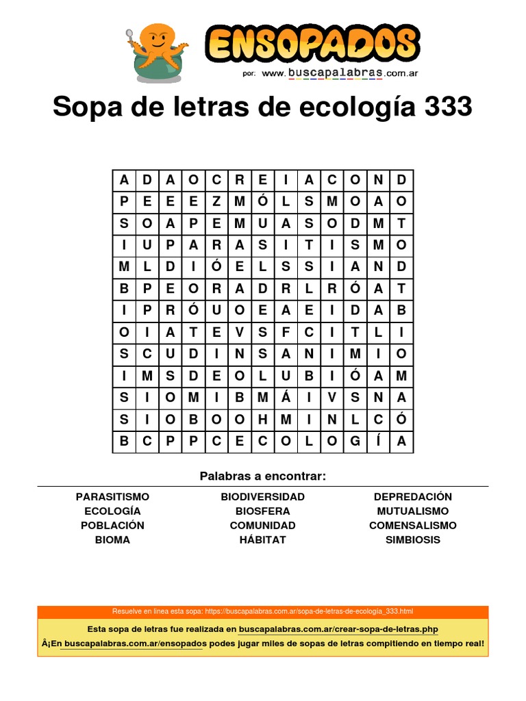 Sopa de Letras de Ecología 3 | PDF