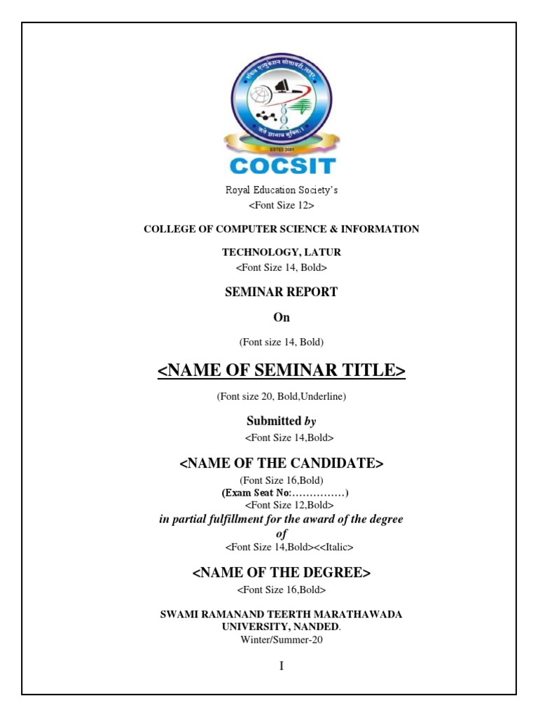 Seminar Report Format Guide | PDF | Times New Roman | Written Communication