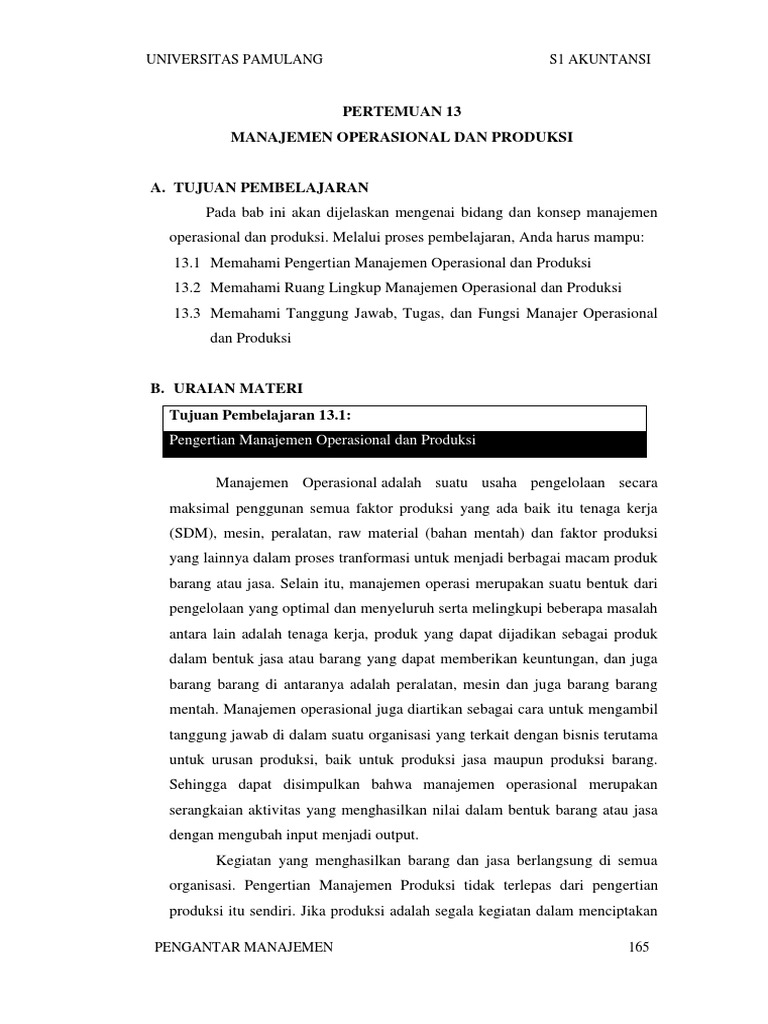 Pert 13 Manajemen Operasional Dan Produksi | PDF