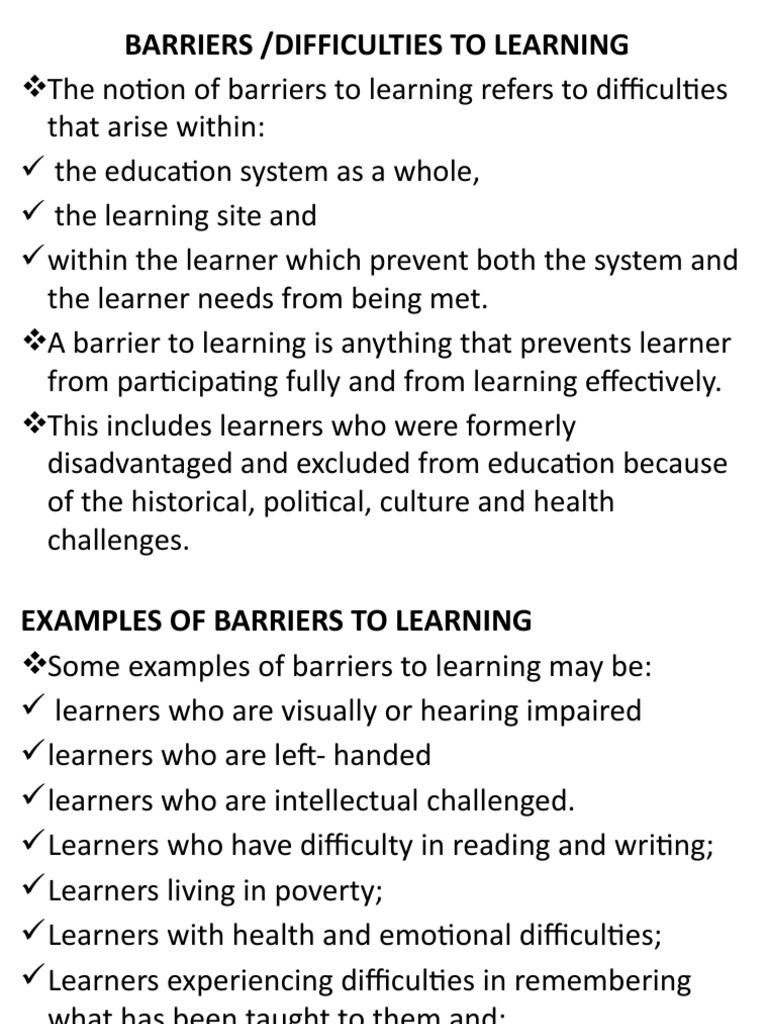 Barriers /difficulties To Learning | PDF | Learning | Teachers