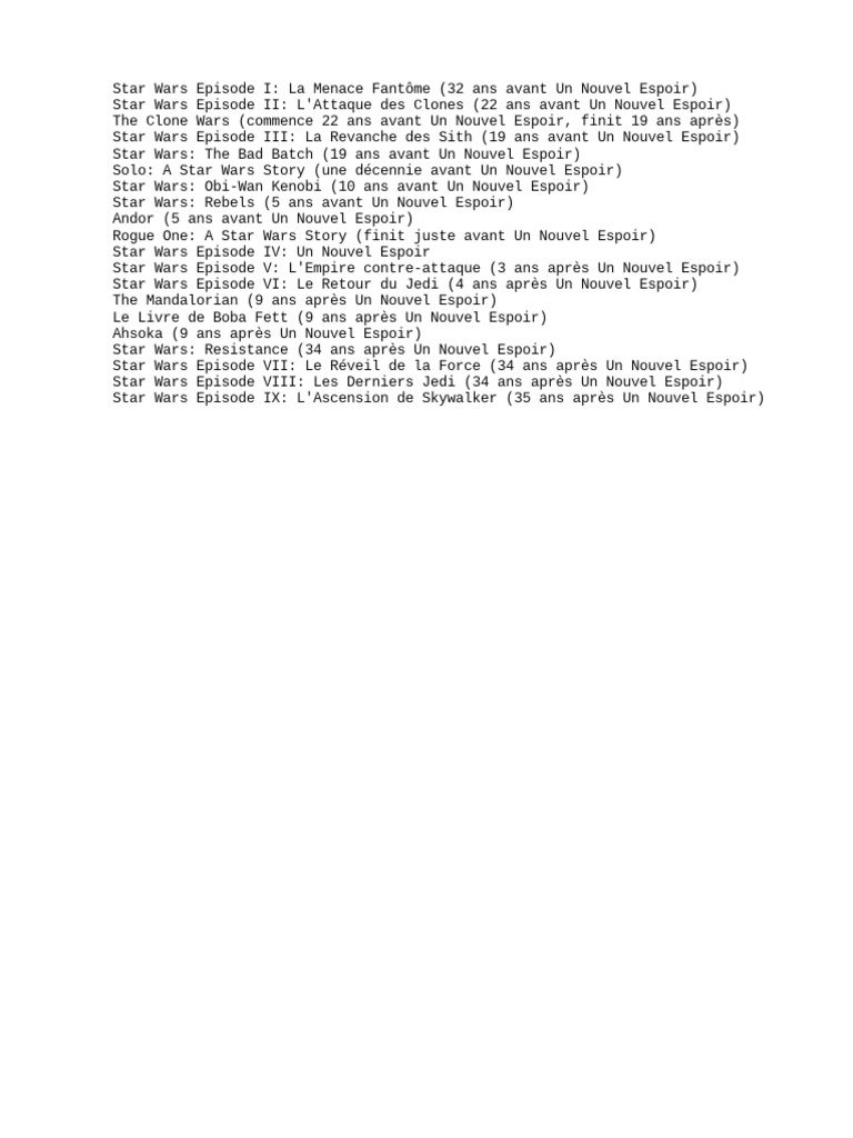 Chronologie de l'univers Star Wars | PDF