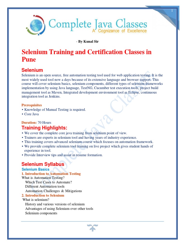 Comprehensive Selenium Training and Certification Classes in Pune ...