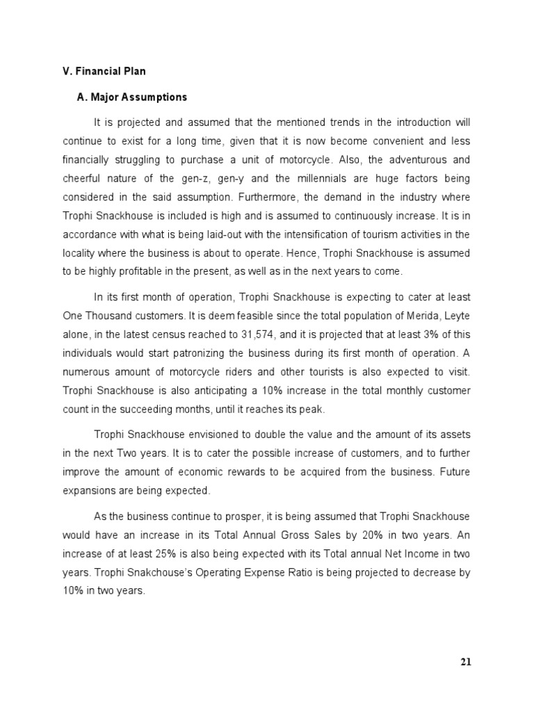 V. Financial Plan A. Major Assumptions | PDF | Expense | Revenue