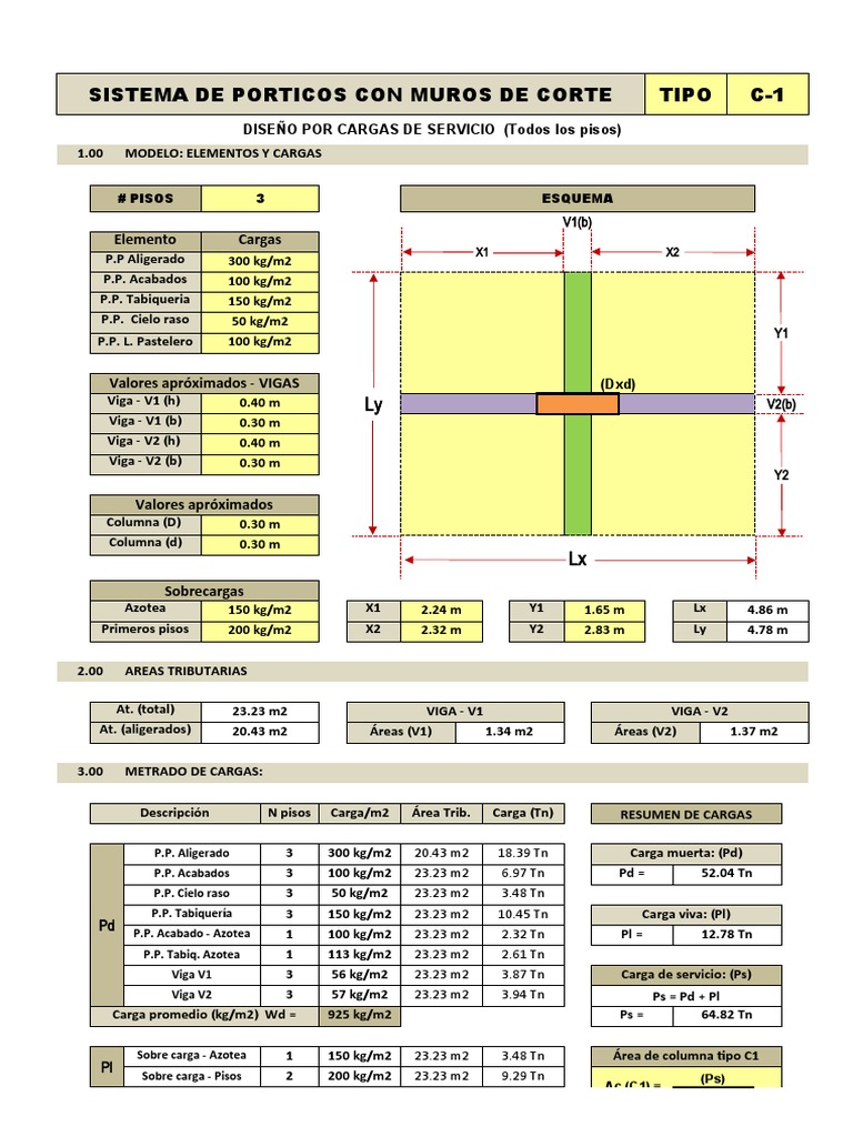 Columnas - c1, c2, c3, c4 - S. Con Muros de Corte | PDF | Componentes ...