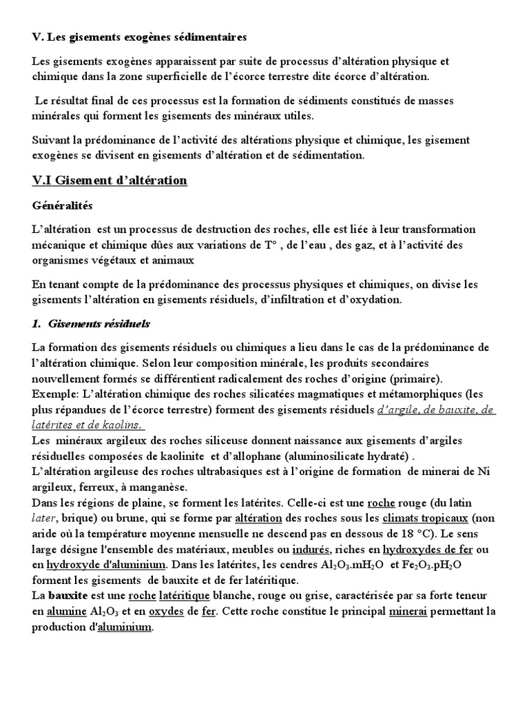 Gisements Exogènes Sédimentaires | PDF | Roche sédimentaire | Manganèse