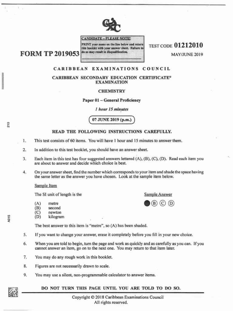 Csec Chemistry June 2019 Answers | PDF