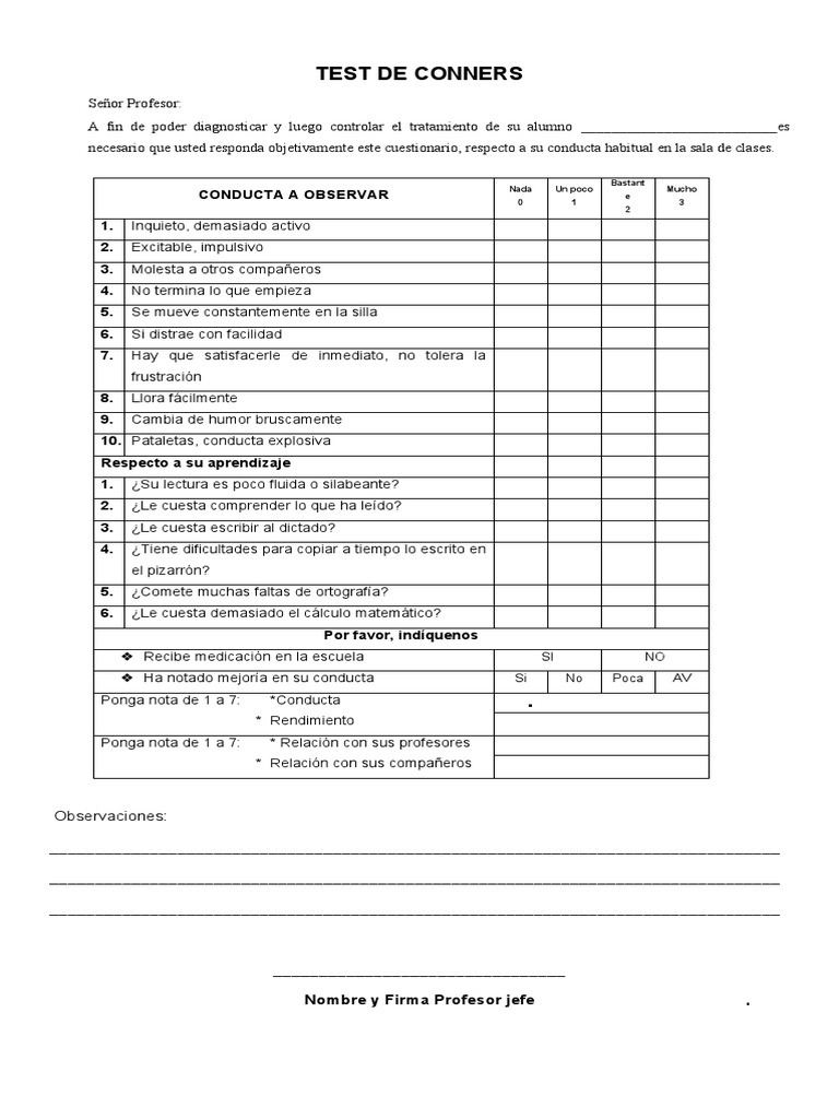 Test de Conners | PDF | Crecimiento personal y profesional | Salud y ...