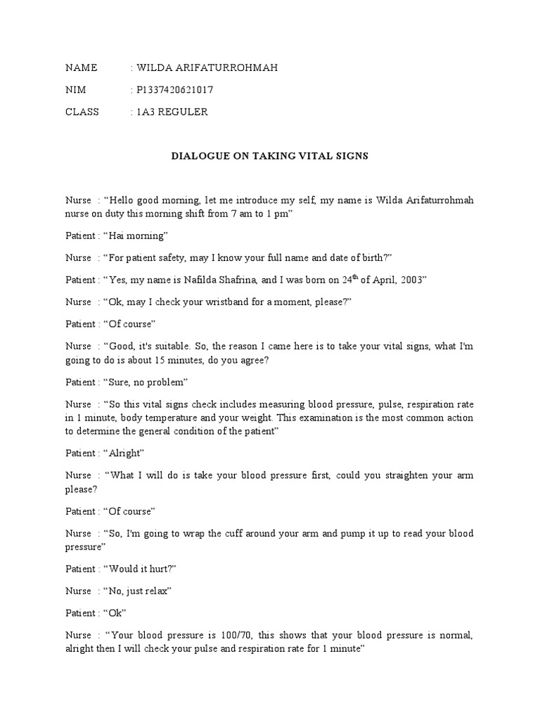 Dialogue On Measuring Vital Signs | PDF | Health Sciences | Medical ...