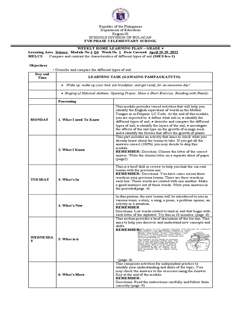 WHLP Science Quarter 4 Week 1 | PDF | Cognition | Learning