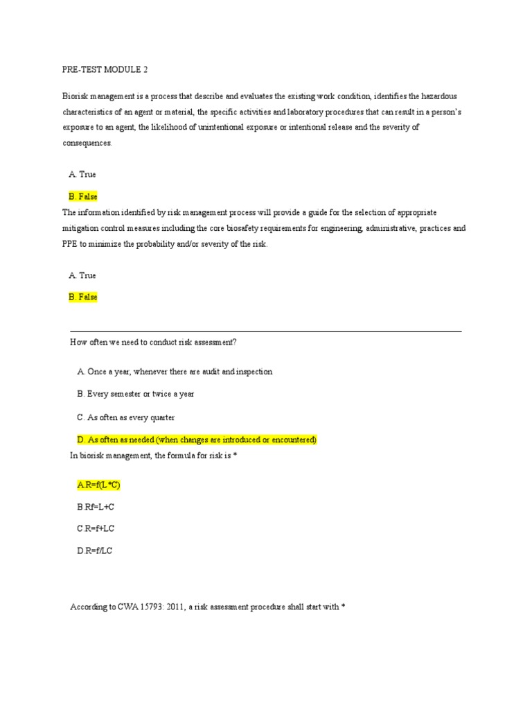 Pre Test Module 2 | PDF | Risk | Risk Assessment