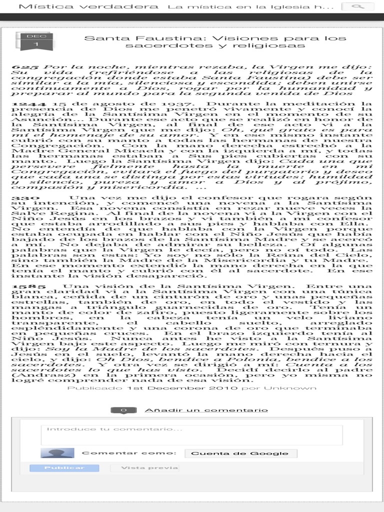 Mística Verdadera Santa Faustina Visiones para Los Sacerdotes y ...