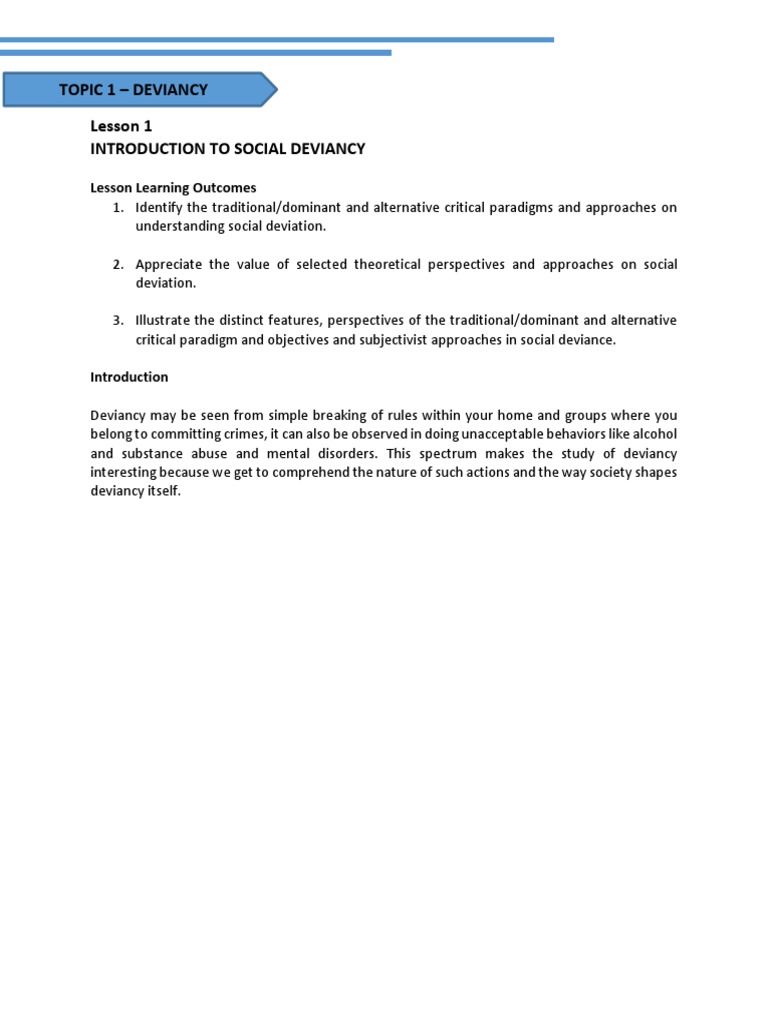 Lesson 1 Introduction To Social Deviancy | PDF | Deviance (Sociology ...