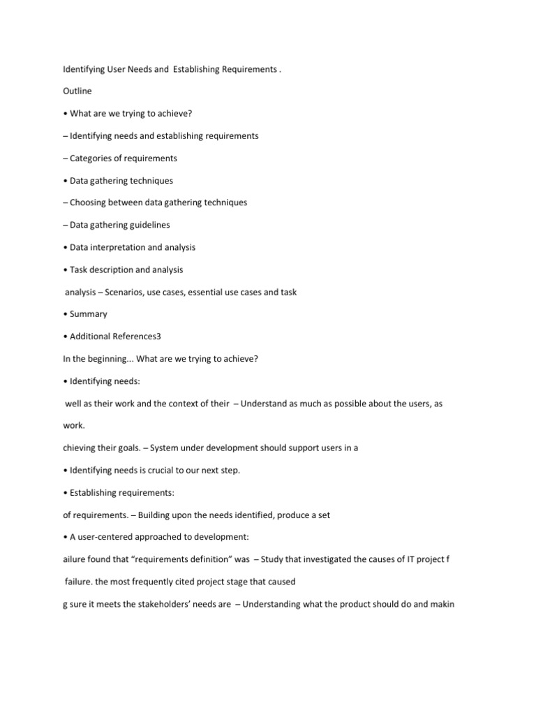 Identifying User Needs and Establishing Requirements | PDF | Use Case ...