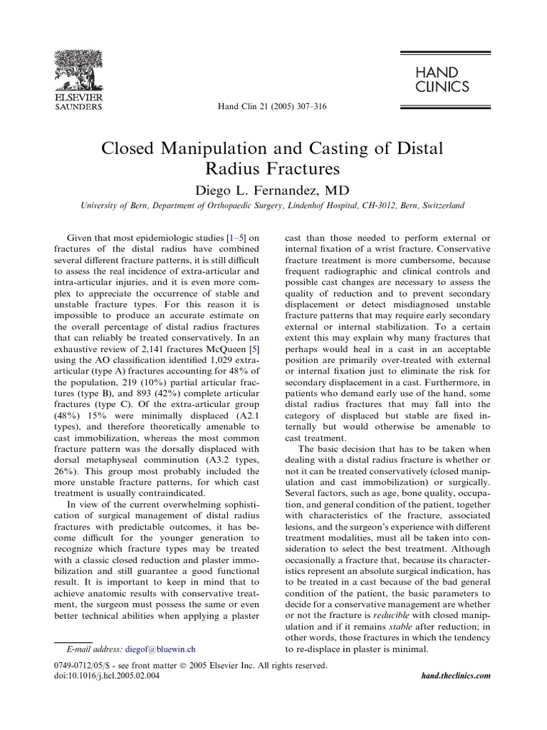 Closed Manipulation and Casting of Distal Radius Fractures | PDF | Hand ...