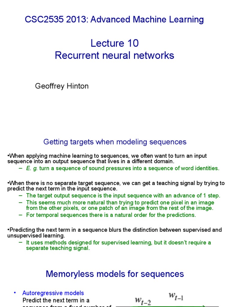 Recurrent Neural Networks: CSC2535 2013: Advanced Machine Learning | PDF | Applied Mathematics ...