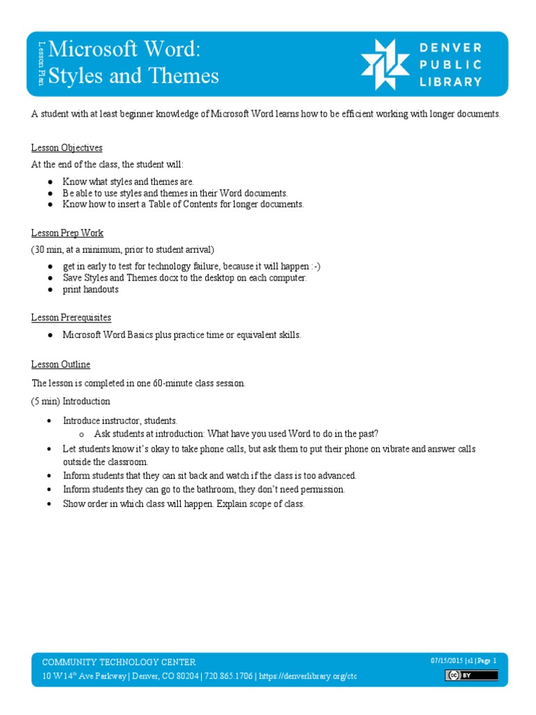 Microsoft Word - Styles and Themes Lesson Plan | PDF | Microsoft Word ...