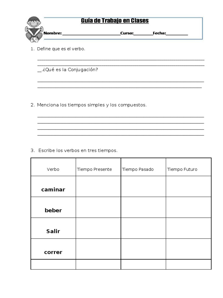 Guía de ejercicios sobre Los verbos