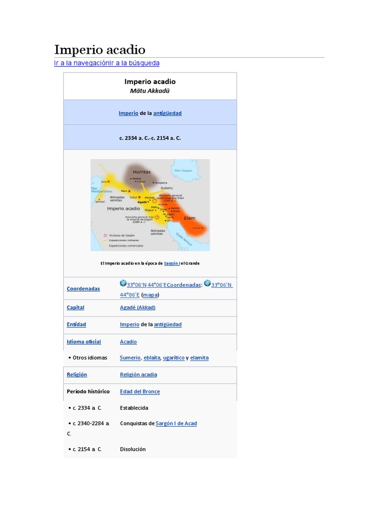 Historia del Imperio Acadio | PDF | 3er milenio aC | Arqueología de Iraq