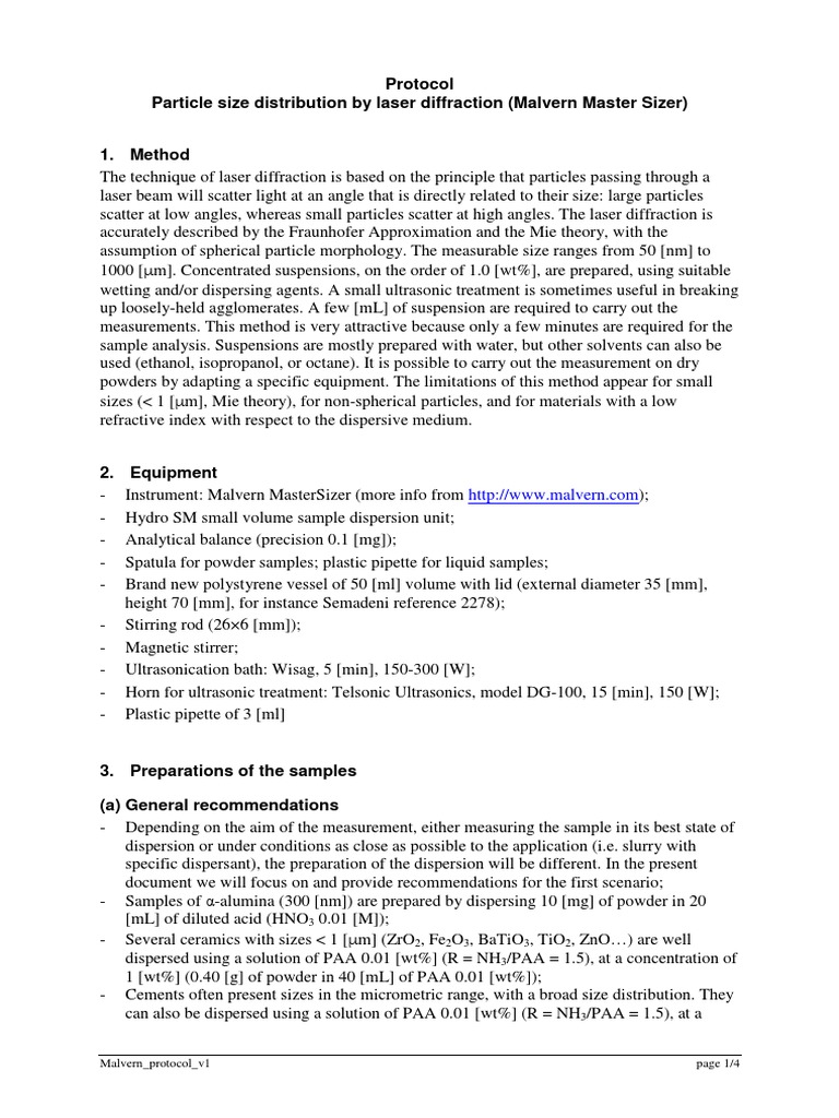 Protocol Particle Size Distribution by Laser Diffraction (Malvern ...