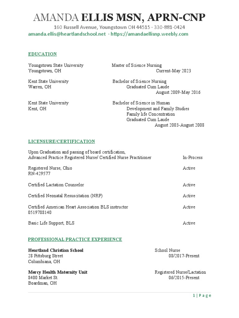 MSN Aprn CNP Amanda Ellis Resume | PDF | Nursing | Nurse Practitioner