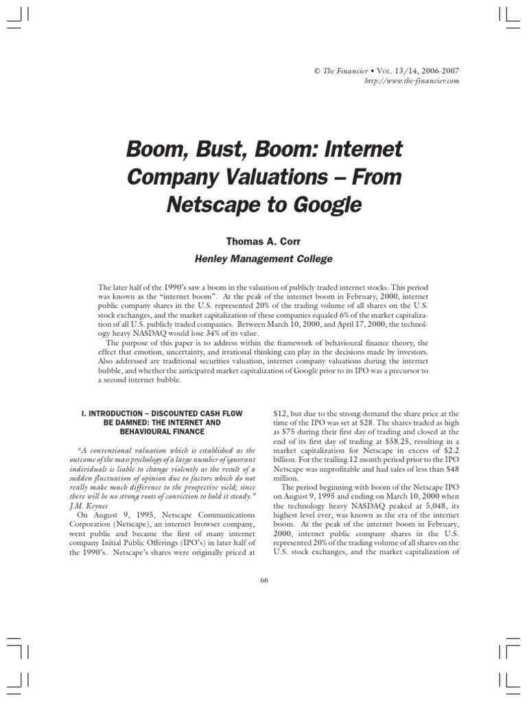 Boom, Bust, Boom - Internet Company Valuation - From Netscape To Google ...