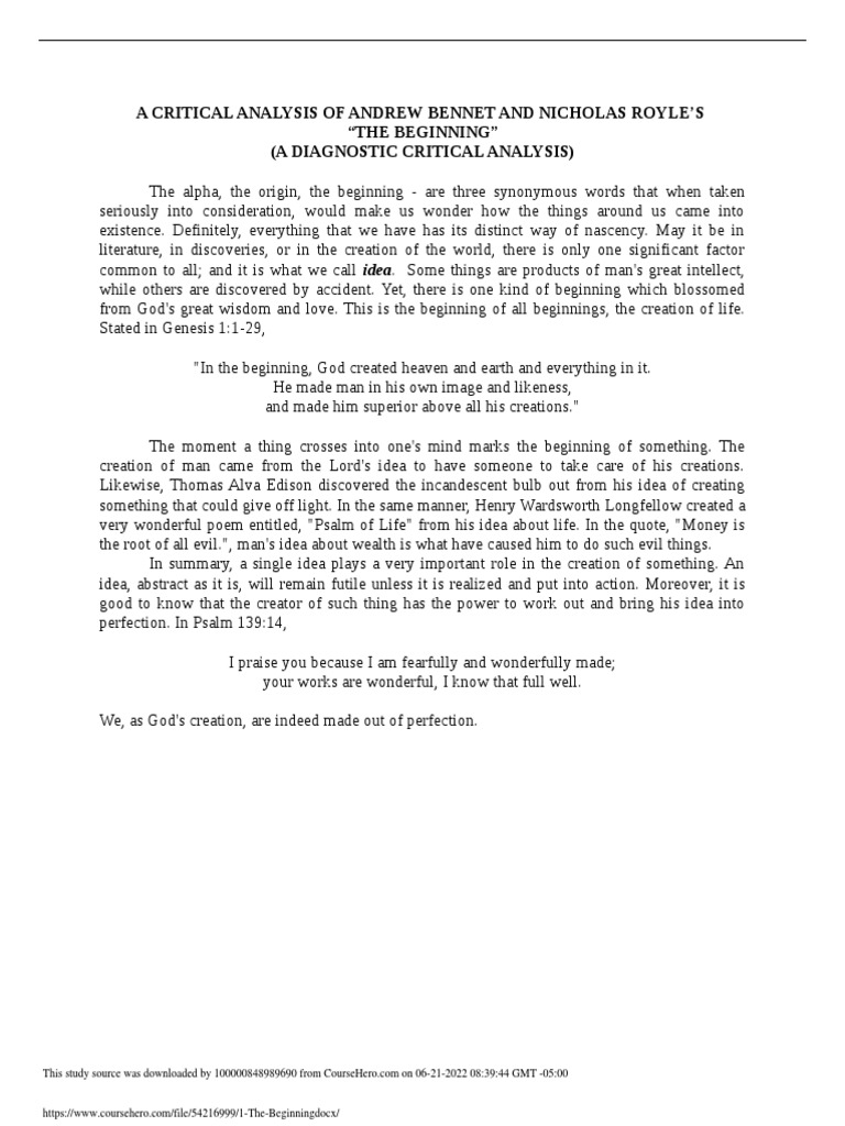 A Critical Analysis of Andrew Bennet and Nicholas Royle'S "The ...