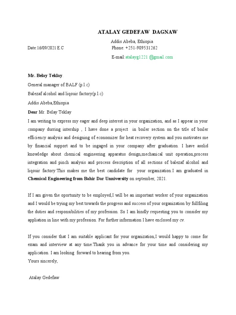 Atalay Gedefaw Dagnaw: Mr. Belay Teklay | PDF | Laboratories | Chemical Engineering