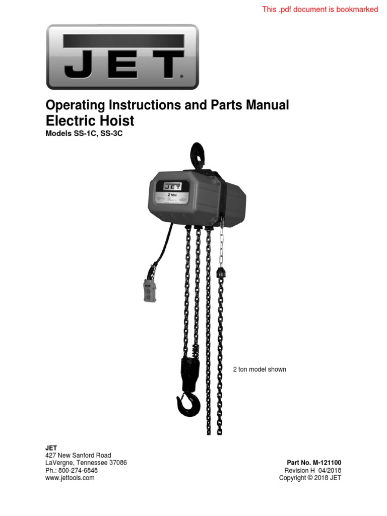 Electric Hoist: Operating Instructions and Parts Manual | PDF ...