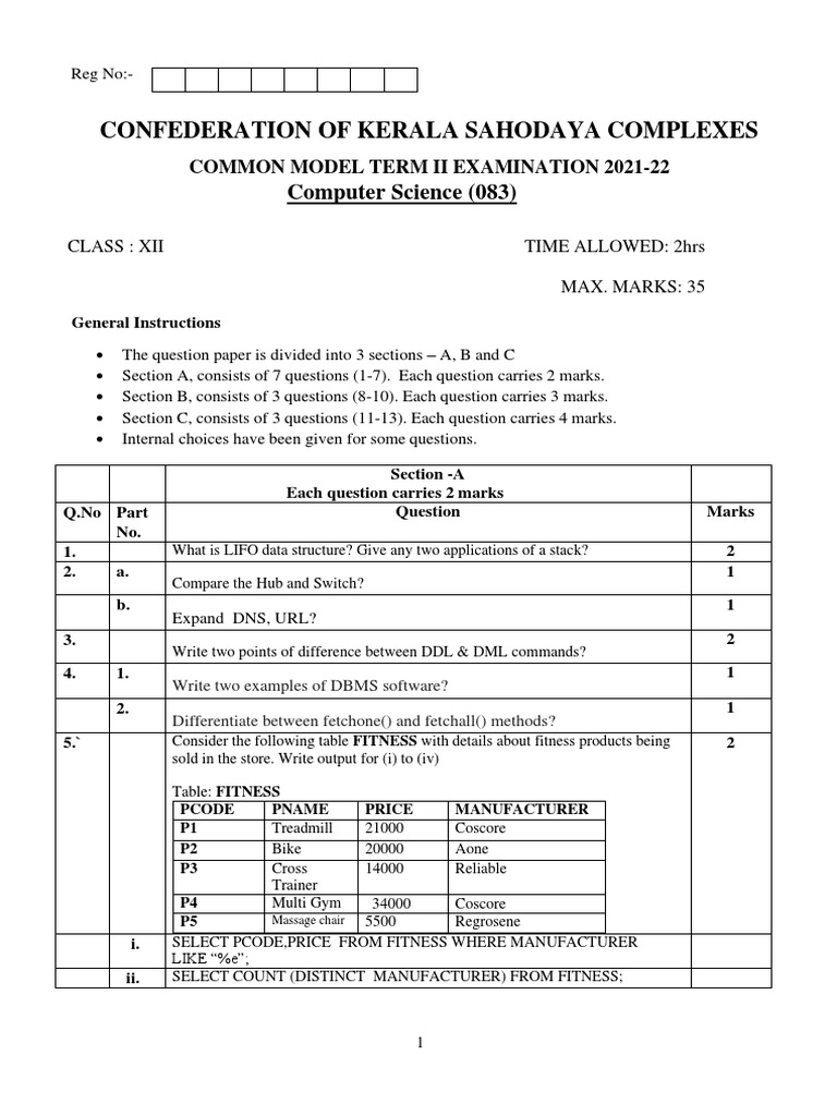 COMPUTER SCIENCE QP Kerala Sahodaya | PDF | Software Engineering | Information Age