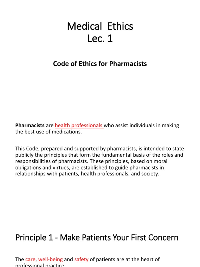 Medical Ethics Lec. 1: Code of Ethics For Pharmacists | PDF | Pharmacy ...
