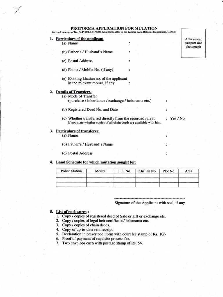 Proforma Application for Land Mutation | PDF | Deed | Justice