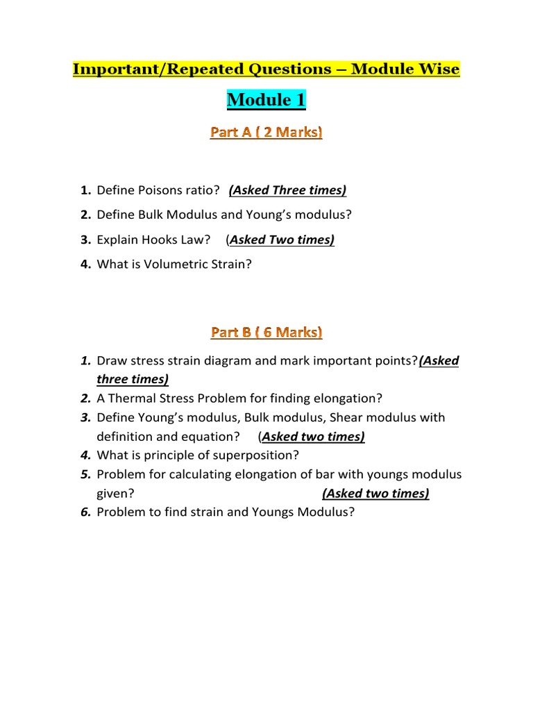 AM & SM Module Wise Important Questions | PDF | Young's Modulus | Beam (Structure)
