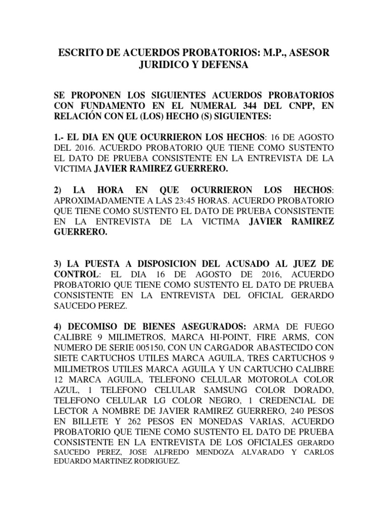 Escrito de Acuerdos Probatorios | PDF